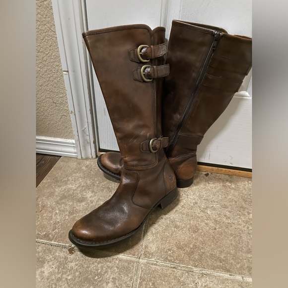 Born | Shoes | Born Brown Leather Buckle Zip Up Riding Boots Shoes ...